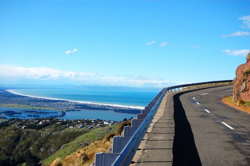 Road Turn Ocean View Christchurch Stock Photo - Image of city, mountain ...