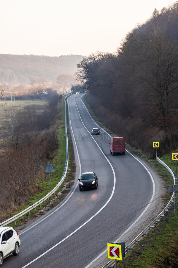 Road Turns Right and Than Left with the View Stock Image - Image of ...