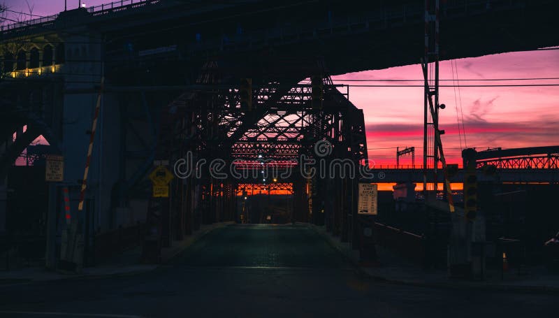 Road Under the Bridge on the Sunset Stock Image - Image of scenic ...