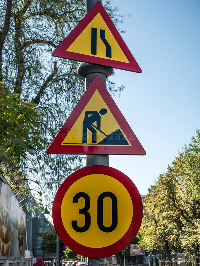 Road Under Construction and Speed Limit Traffic Signs Stock Image ...