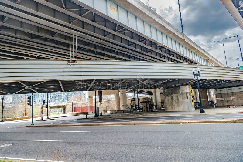 Road Under the Interchange at the Base of the Bridge Support. the ...