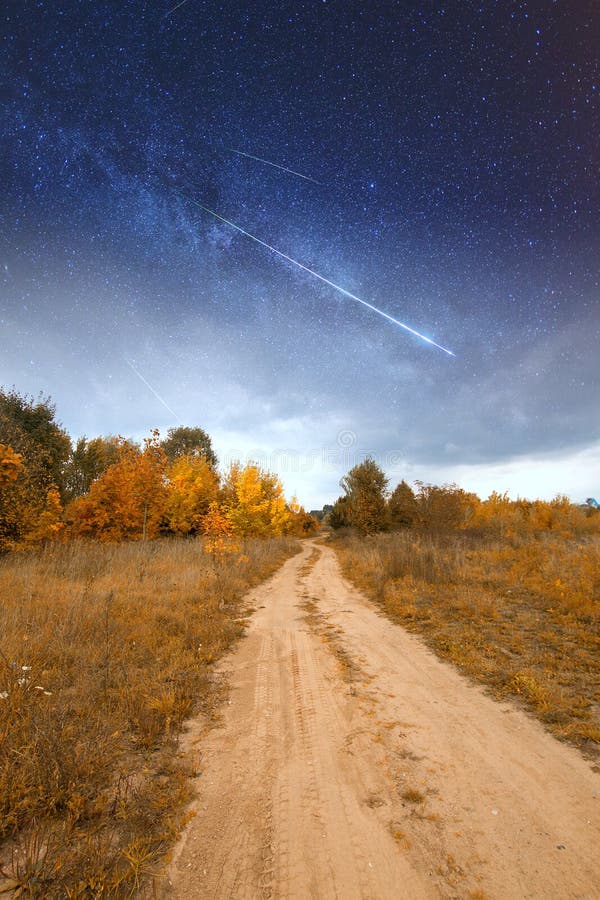 Road under starlight. stock photo. Image of grass, nature - 38391812
