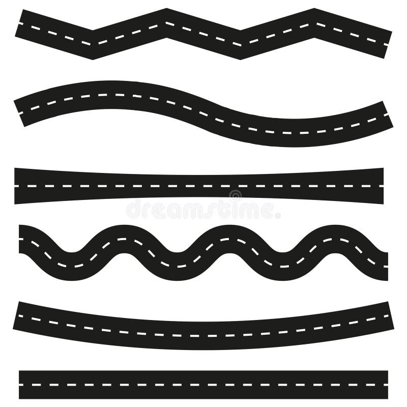 Road Vector Icon. Wavy and Straight Lines. Dashed Road Markings ...