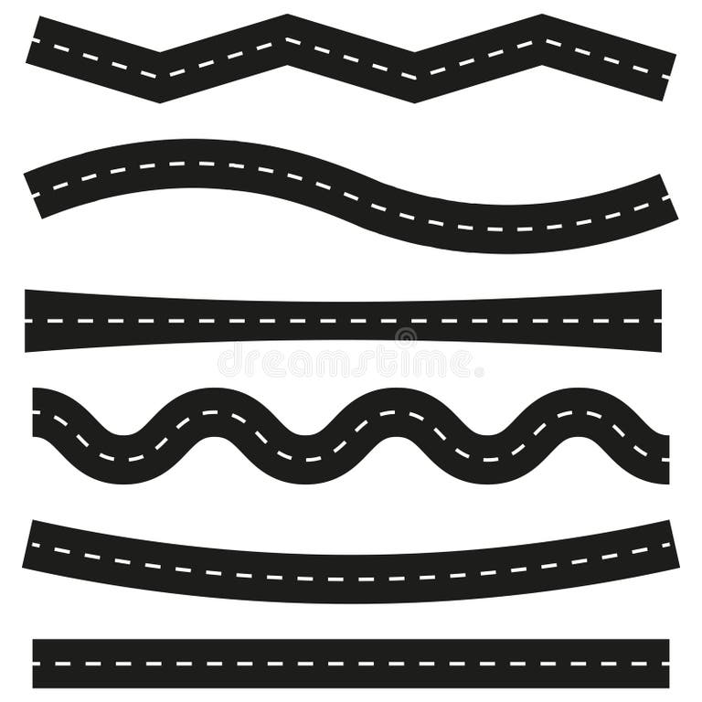 Road Vector Icon. Wavy and Straight Lines. Dashed Road Markings ...
