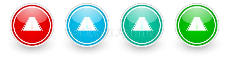 Road Vector Icons, Colorful Glossy Buttons on White Stock Vector ...