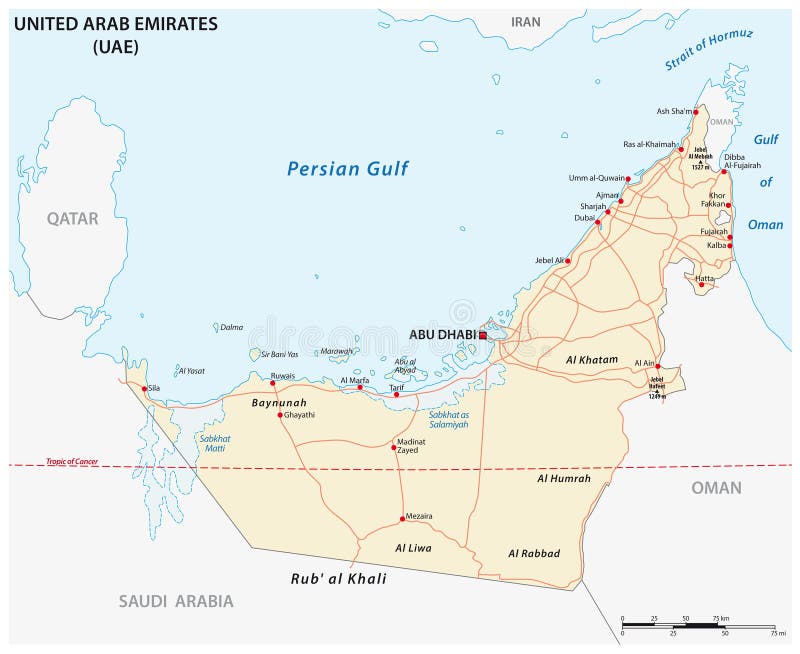 Road Vector Map of United Arab Emirates, UAE Stock Vector ...