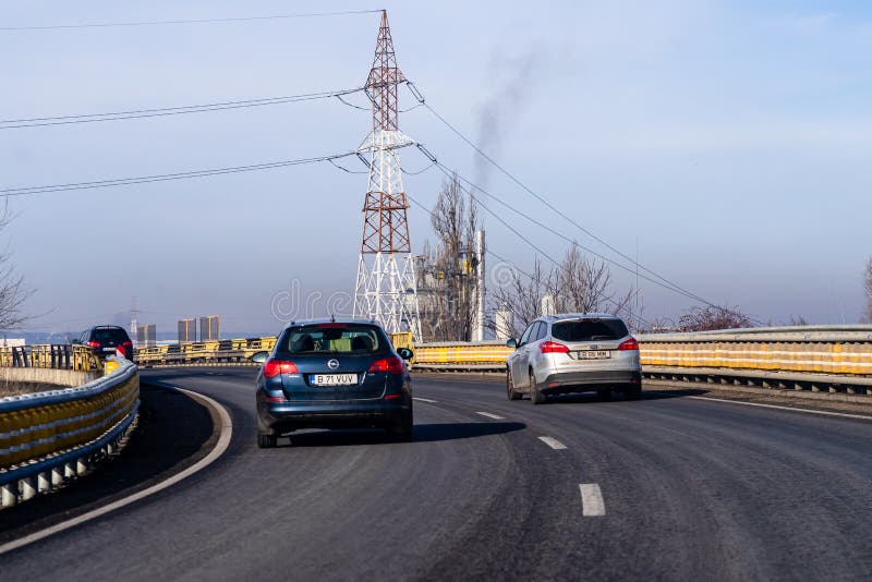 Road View through Car Windshield, Cars on Road in Traffic in Bucharest ...