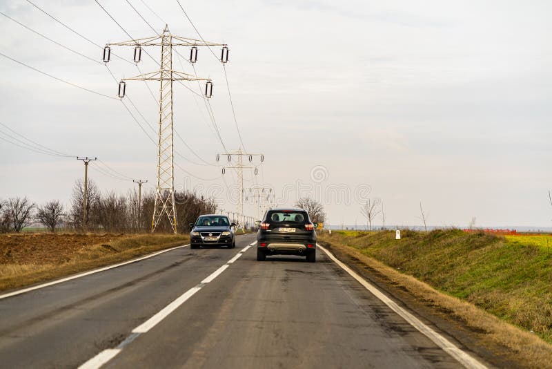 Road View through Car Windshield, Cars on Road in Traffic in Bucharest ...
