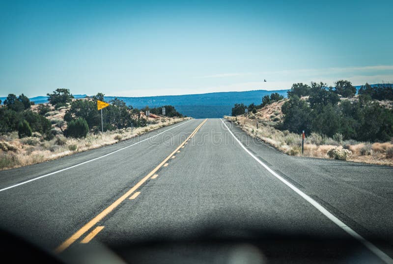 Road View from Inside Car Behind Console Stock Photo - Image of ...