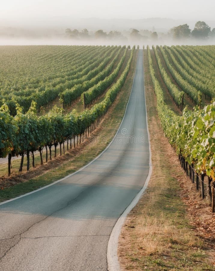 Road through a Vineyard with Rows of Grapevines on Each Side Stock ...