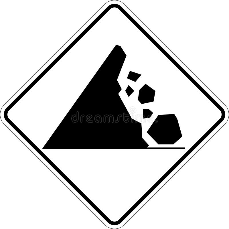 Road Warning Sign, Mountain Rocks Falling Symbol Stock Vector ...