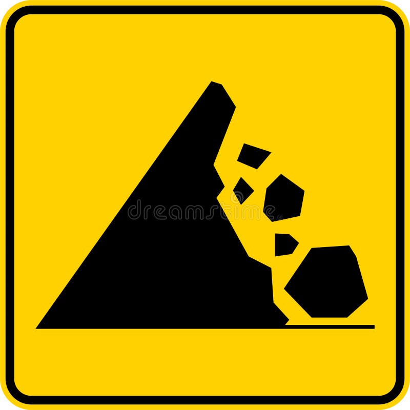 Road Warning Sign, Mountain Rocks Falling Symbol Stock Vector ...