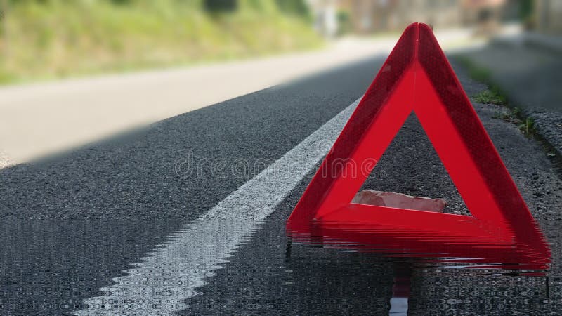Wet Weather Road Warning Red Triangle Stock Image - Image of weather ...
