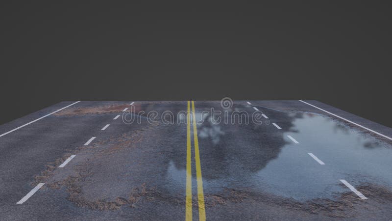 The Road is Wet with Rain, the Road Surface is Cracked and Wet Stock ...