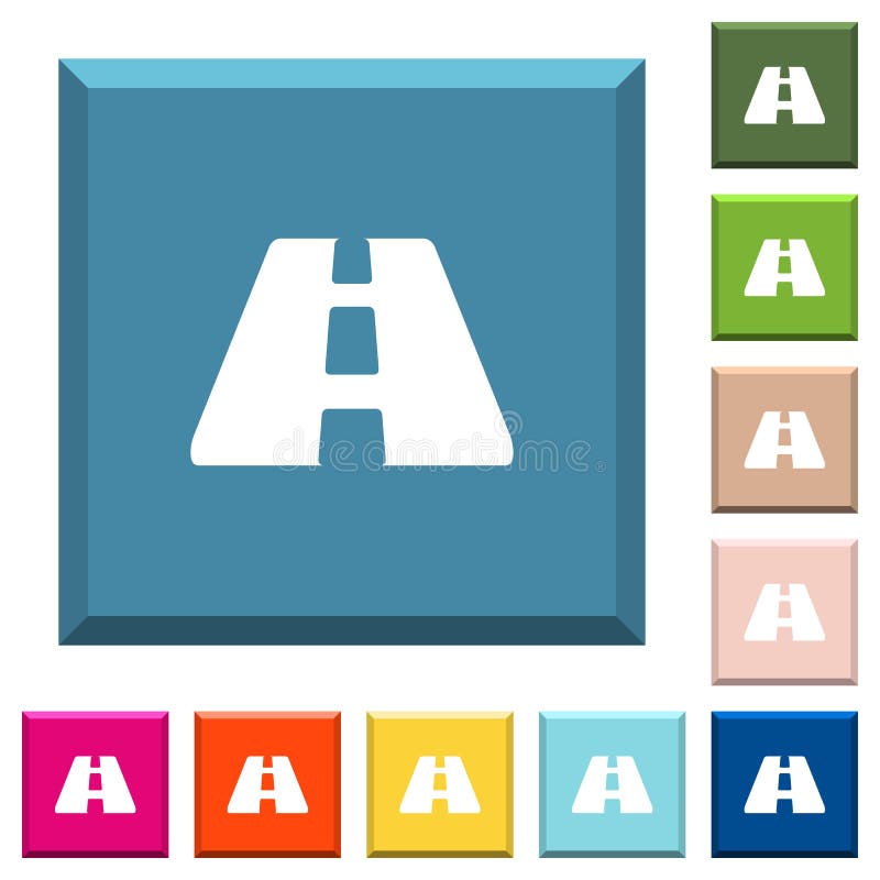 Road White Icons on Edged Square Buttons Stock Vector - Illustration of ...