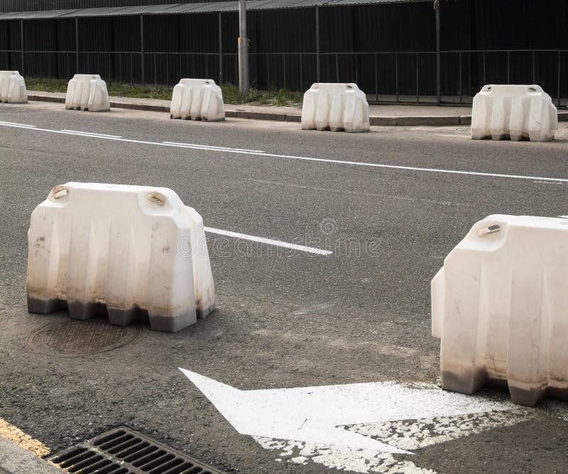 The Road. White Safety Barriers Along the Road Stock Image - Image of ...