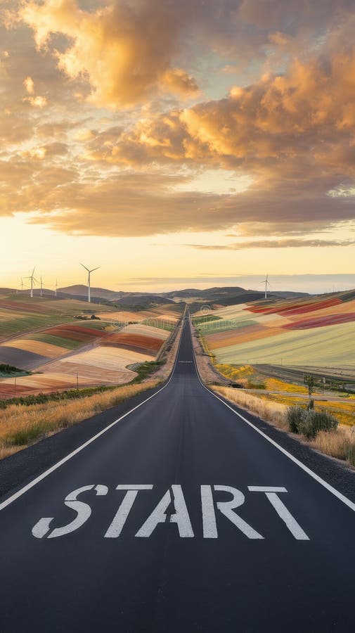 Road with a White Start Sign on it Stock Illustration - Illustration of ...