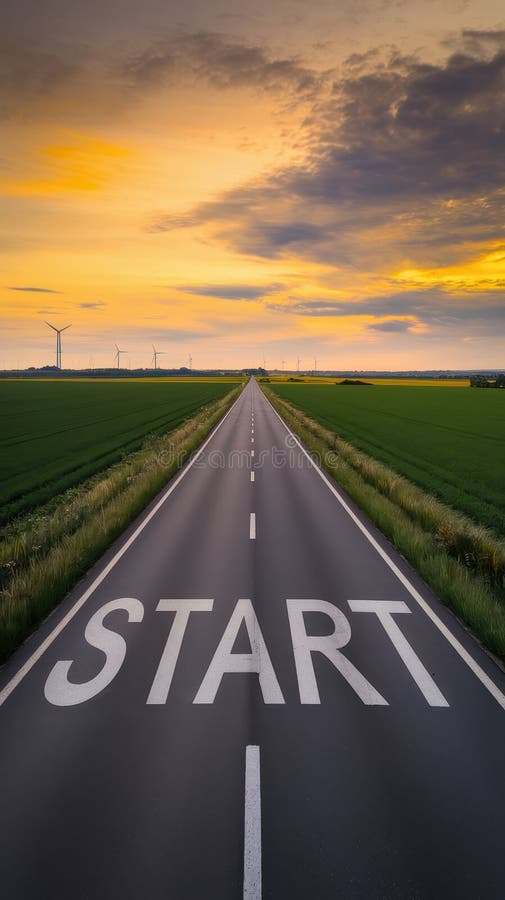Road with a White Start Sign on it Stock Illustration - Illustration of ...