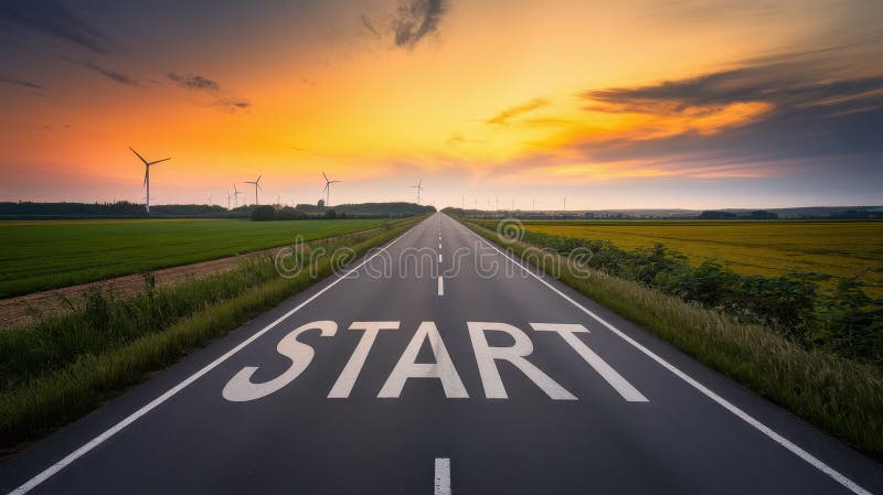 Road with a White Start Sign on it Stock Illustration - Illustration of ...