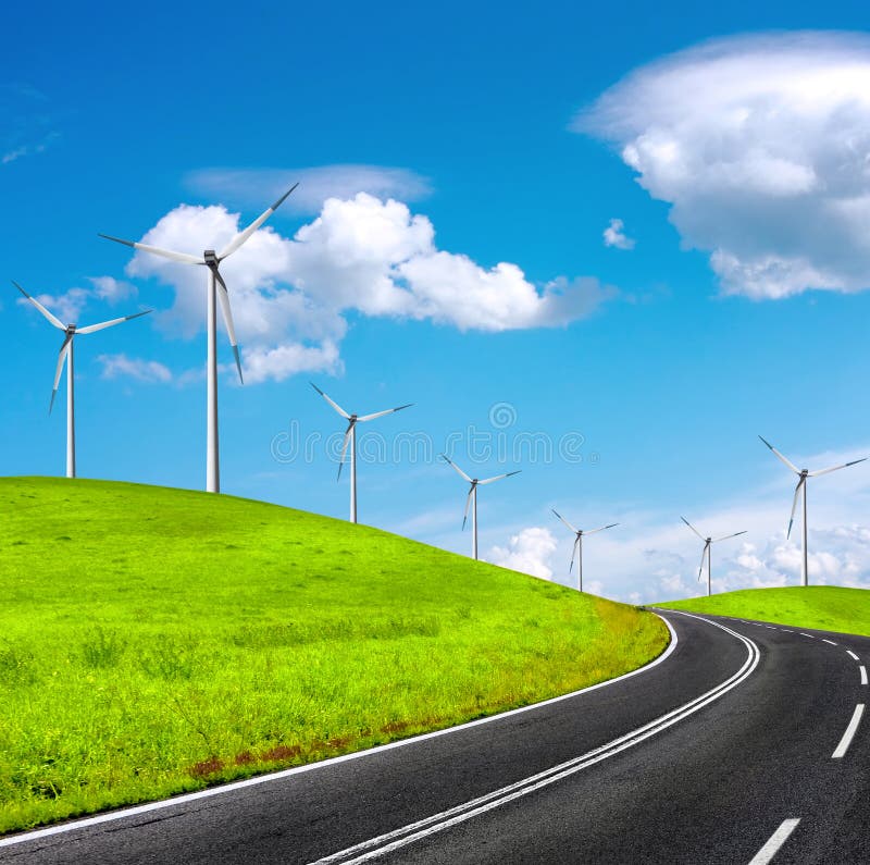 Road and wind turbines stock image. Image of landscape - 11777461