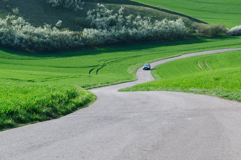 View on Road Winding among the Green Hills of Moravia Stock Image ...