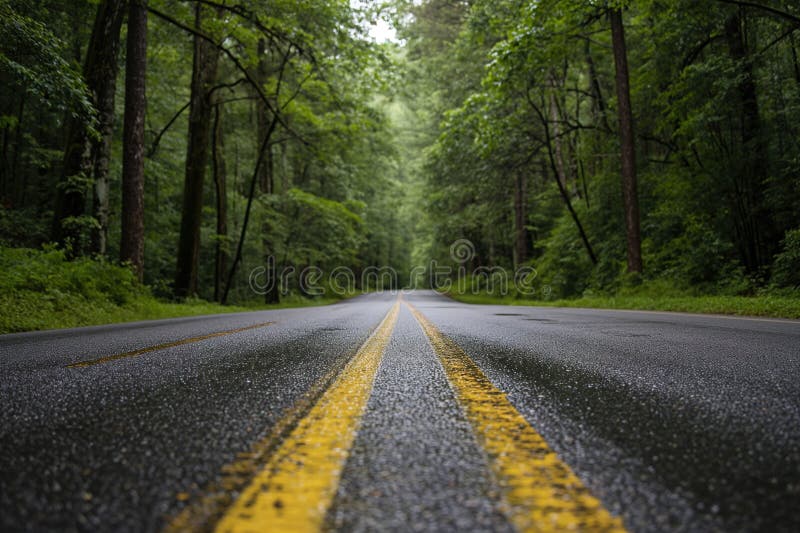 A Road Winding through a Lush Forest, Bordered by an Array of Tall ...