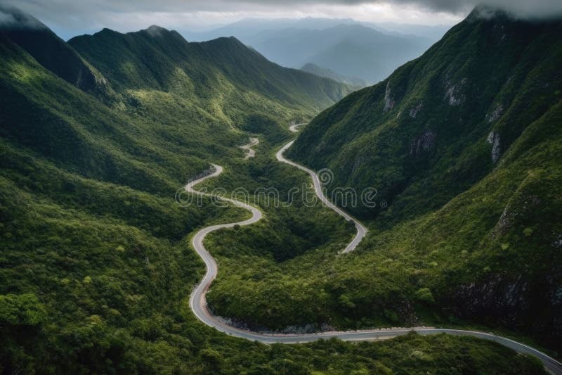Road Winding through Mountain Pass. Generative AI Stock Illustration ...