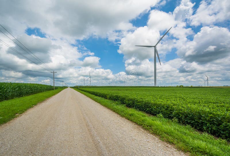 Road and Windmills in Rural Indiana Stock Photo - Image of agriculture ...