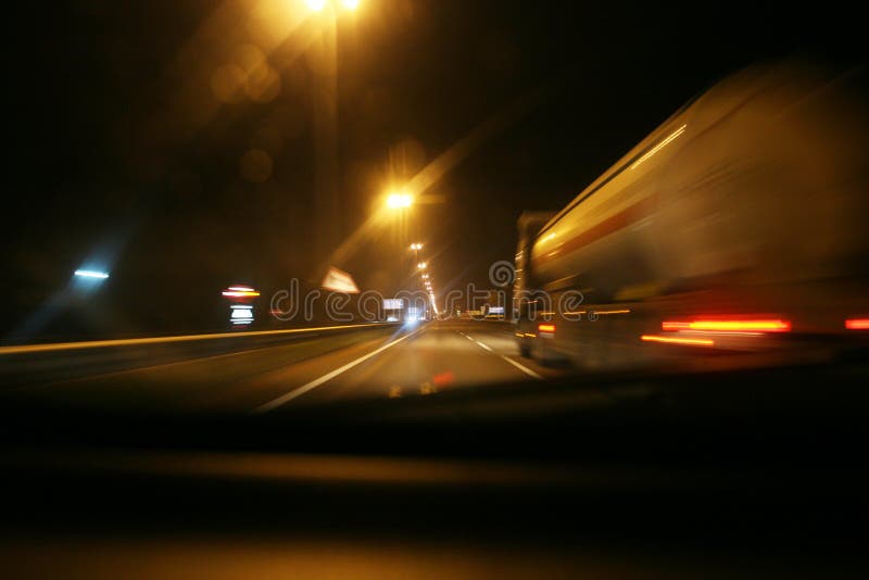 Road through the Windshield of a Car at Night, Stock Photo - Image of ...