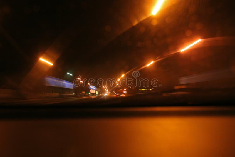 Road through the Windshield of a Car at Night, Stock Photo - Image of ...