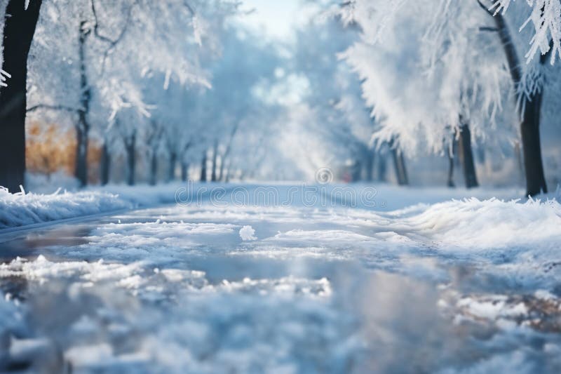 The Road in Winter, Beautiful View, Snow and Frost with Bright Sunlight ...