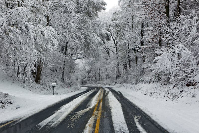 Road in Winter Snow Scene stock image. Image of river - 17644857
