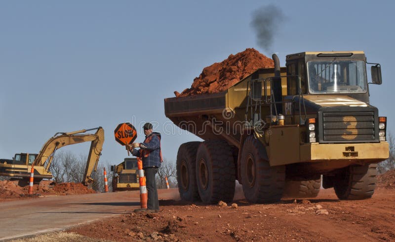 Flagman Sign At Construction Site Stock Photo - Image of screen, street ...