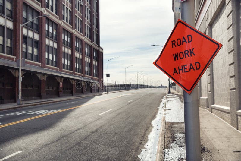 Road Work Ahead sign. stock photo. Image of symbol, transport - 42721898