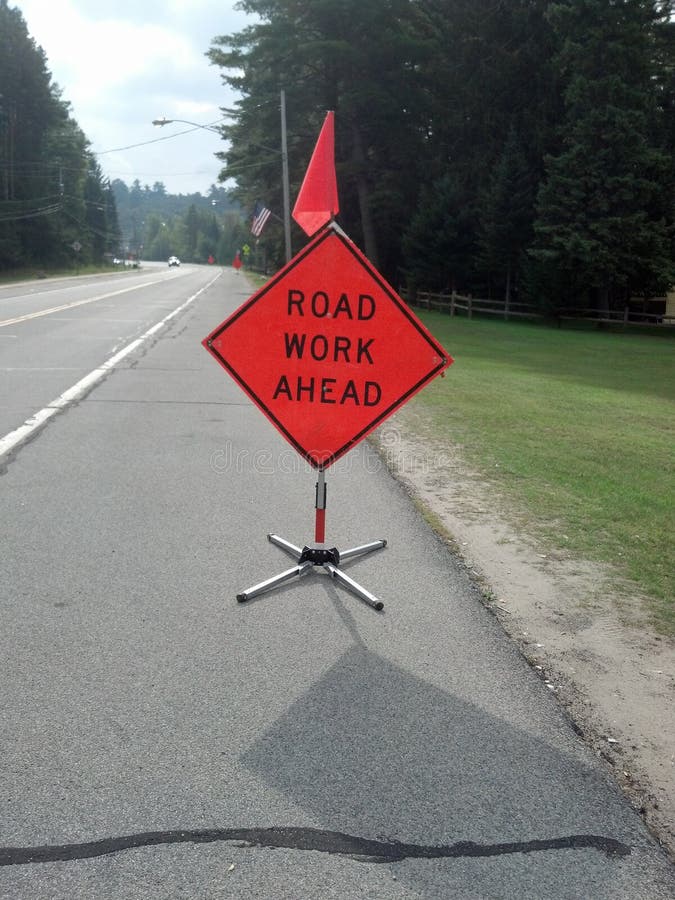Road work ahead sign stock photo. Image of grass, highway - 44106836