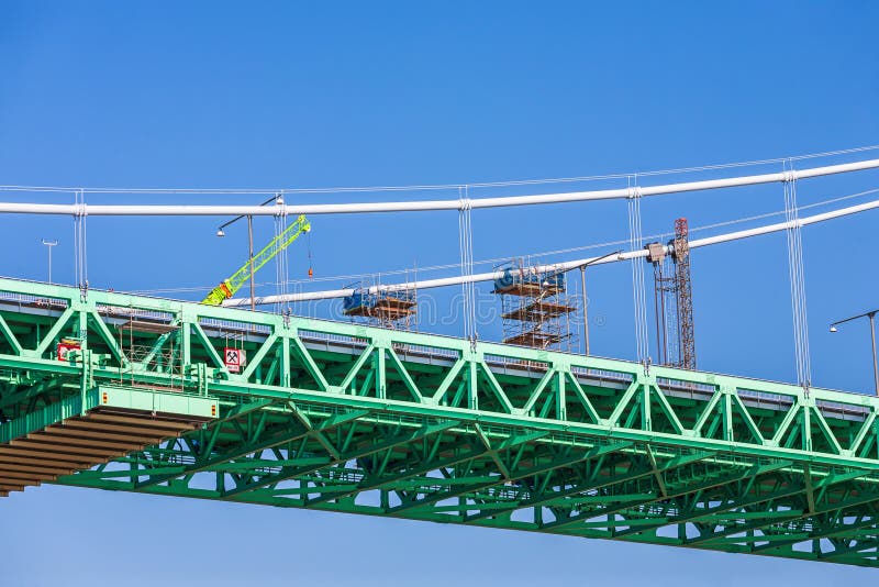 Road work on a road bridge stock image. Image of angle - 250900841