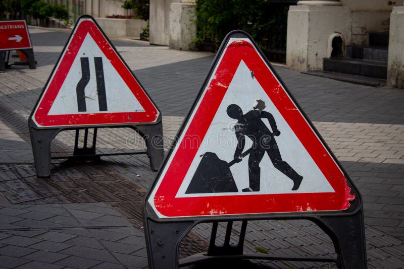 Road Work Multiple Signs on the Street Stock Image - Image of lane ...