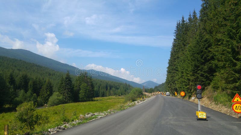 Road Work Red Light on Dn18 MARAMURES Romania Stock Photo - Image of ...
