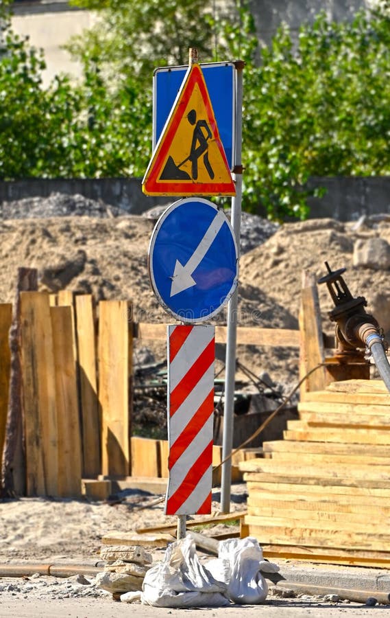 Road work sign stock image. Image of build, industrial - 236983813