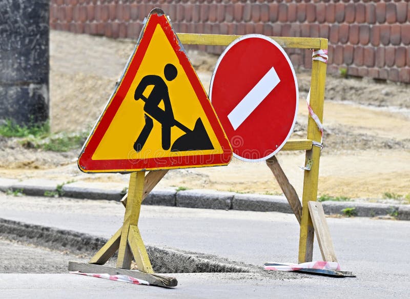 Road work sign stock photo. Image of dirt, asphalt, highway - 317177068