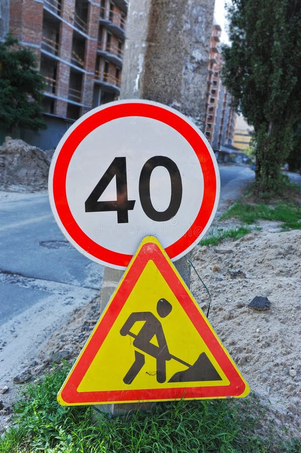 Road work sign stock photo. Image of development, industry - 112134008