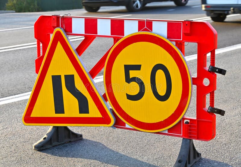 Road work sign stock photo. Image of attention, city - 232039004