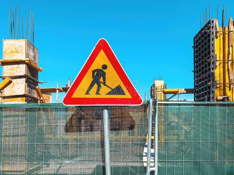 Road Work Traffic Sign on Construction Site Stock Image - Image of ...