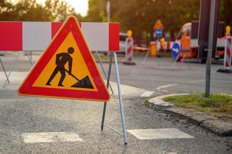 Road Work Traffic Sign, Highway Maintenance Construction Site Stock ...