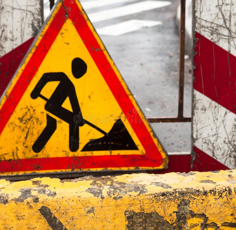 Road work. Traffic sign stock photo. Image of black - 179655844