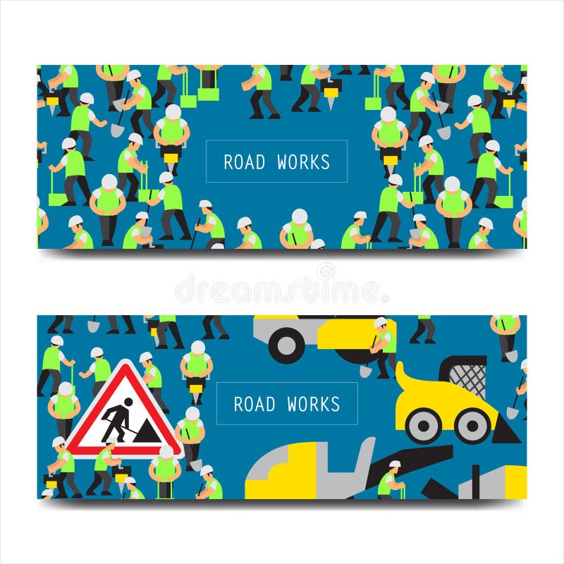 Road Work Vector Banners Horisontal Stock Illustrations – 3 Road Work ...