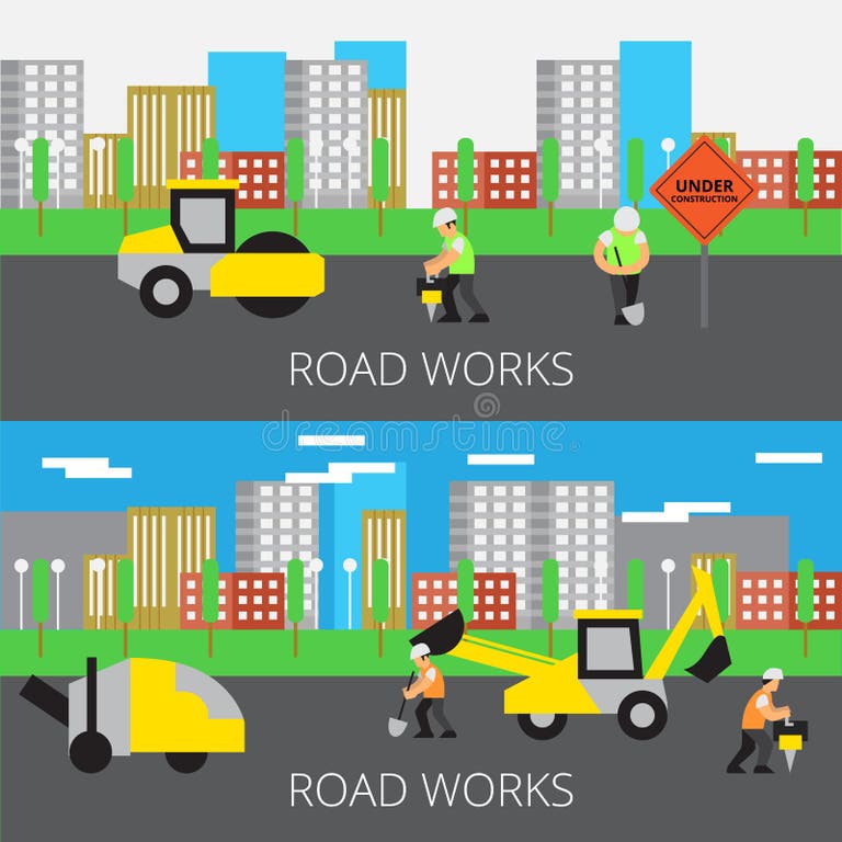 Road Work Vector Illustration Stock Vector - Illustration of automobile ...