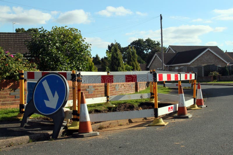 Road Work Warning Signs and Barriers. Stock Image - Image of excavation ...