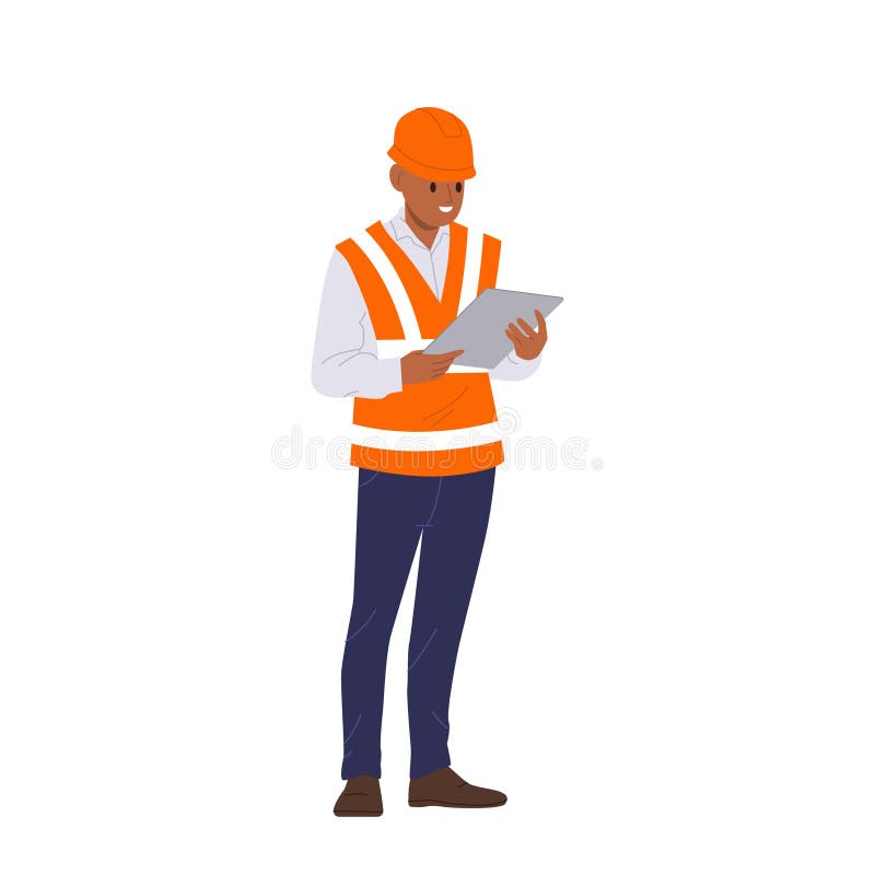 Road Worker Engineer Supervisor Cartoon Character Checking and ...