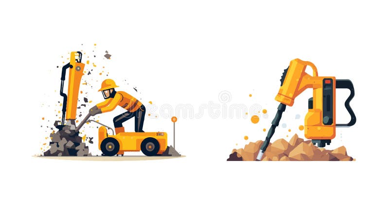 Road Worker Jackhammer Flat Vector Stock Vector - Illustration of ...